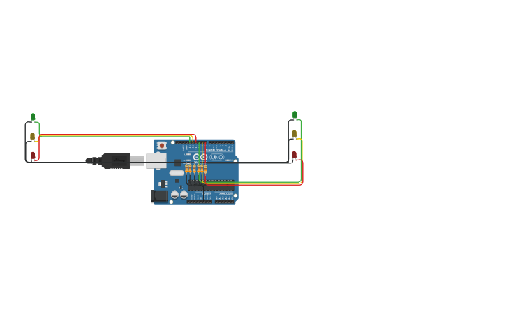 Circuit design Circuito de semáforo sin protoboard - Tinkercad
