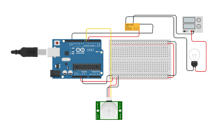 Circuit Design Relé Y Sensor Pir Tinkercad