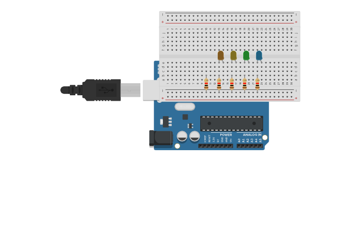 Circuit design Tinkercad Blinking LED Lights - Tinkercad