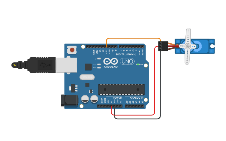 Circuit design Motor Servo 0, 90, 180 Derajat - Tinkercad