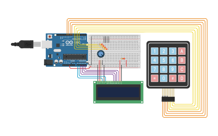 Circuit design KeyPad + LCD 16x2 | Tinkercad