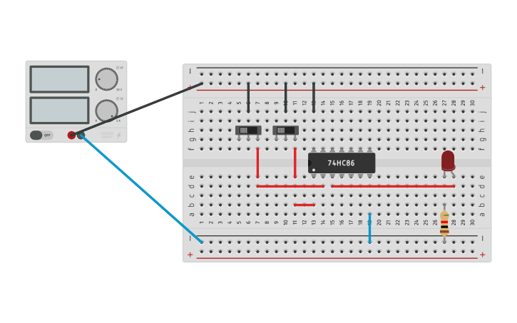 Circuit design porta xor 7486 - Tinkercad