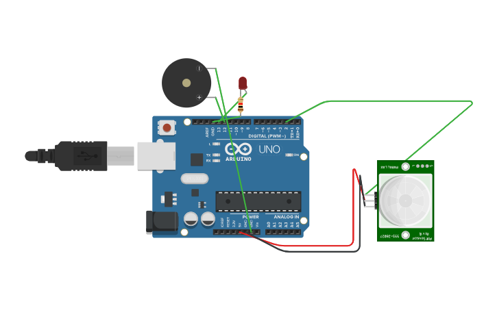 Circuit design Arduino PIR Sensor - Tinkercad