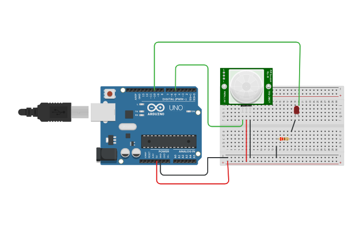 Circuit design motion detector - Tinkercad