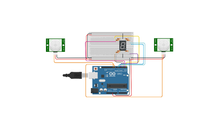 Circuit design Entrada y salida de personas. - Tinkercad