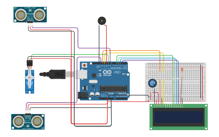 Circuit design Tercer Examen (Radar) - Tinkercad