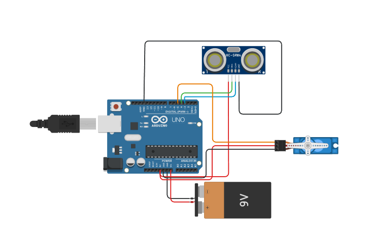 Circuit design Smart Dustbin Arduino - Tinkercad