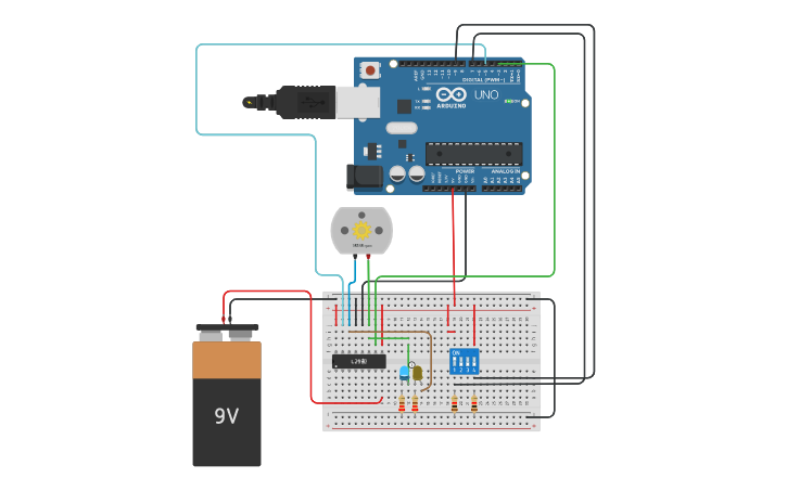 Circuit design Giro inverso motor | Tinkercad
