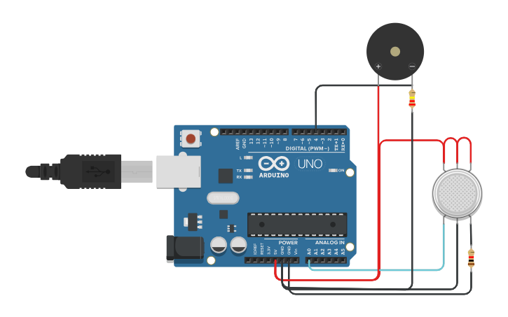 Circuit design Gas & Smoke Sensor - Tinkercad