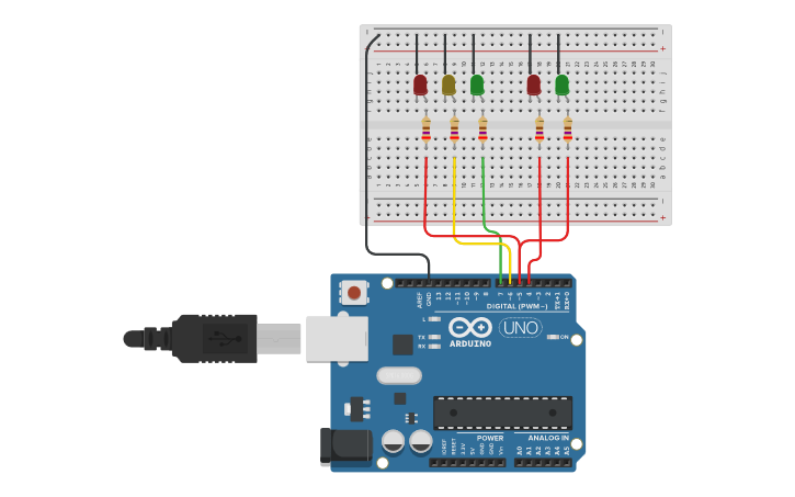 Circuit design semaforo com pedestre - Tinkercad