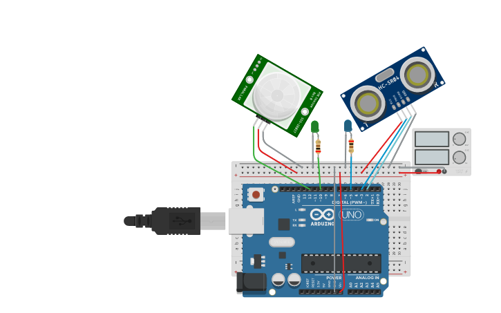 Circuit design Light Move Ultrasonic - Tinkercad