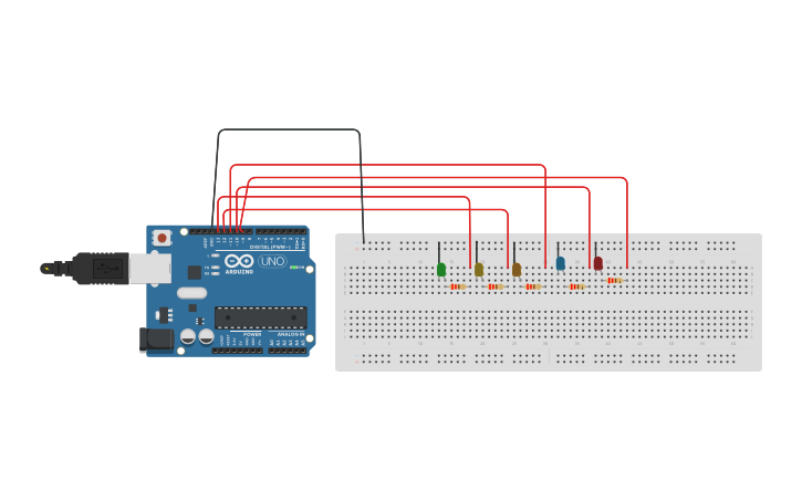 Circuit Design 5 Led Blinking Using Arduino Uno Tinkercad