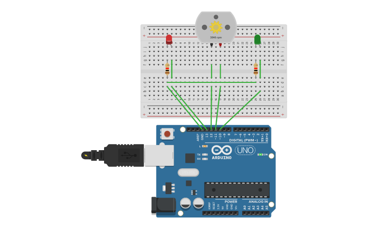 Circuit design motores y leds Valeria Sofia | Tinkercad