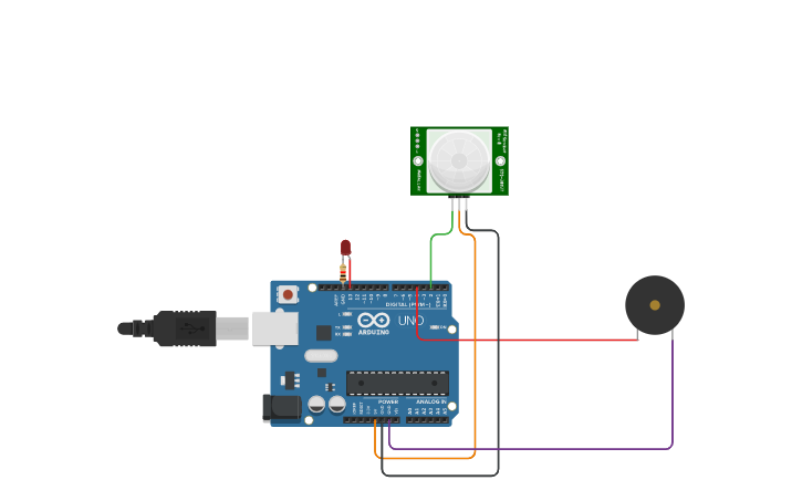 Circuit design PIR sensor with bulgar alarm using arduino | Tinkercad