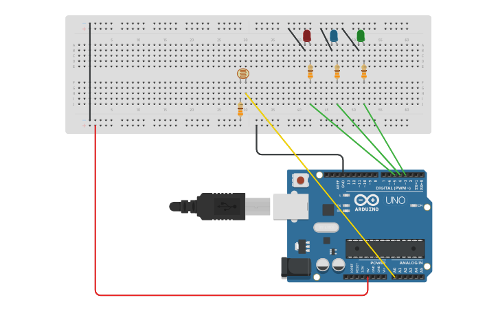 Circuit design sensor de luz - Tinkercad