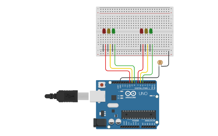 Circuit design semaforos - Tinkercad