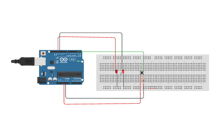 Circuit design two led one switch - Tinkercad