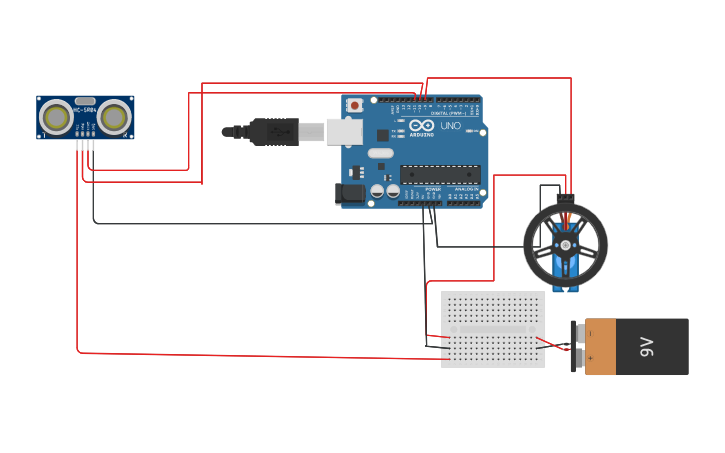 Circuit design smart dustbin - Tinkercad