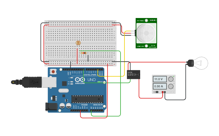 Circuit design Automatic room lightning system - Tinkercad