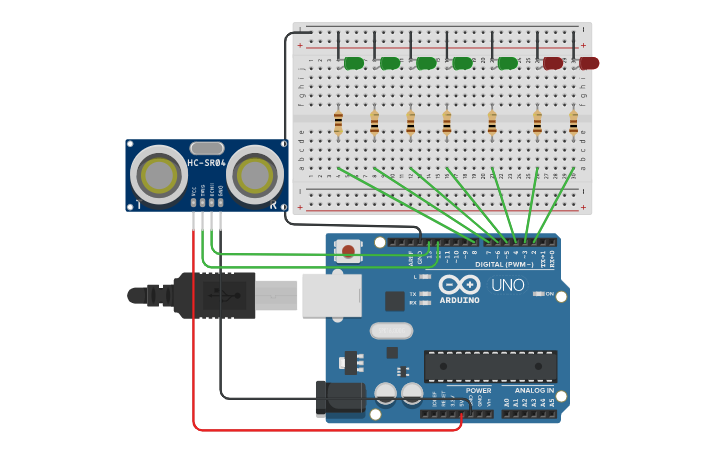 Circuit design Abstandssensor | Tinkercad