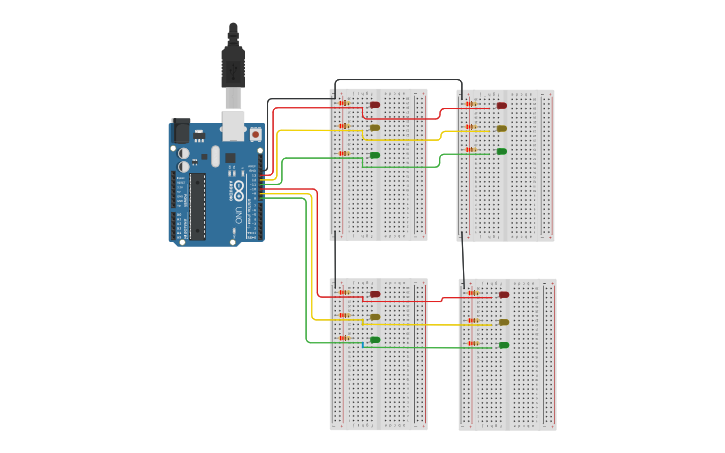 Circuit design 4 way traffic stoplight - Tinkercad
