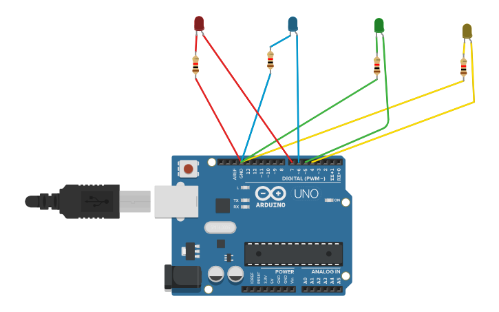 Circuit design 4 led bulbs | Tinkercad