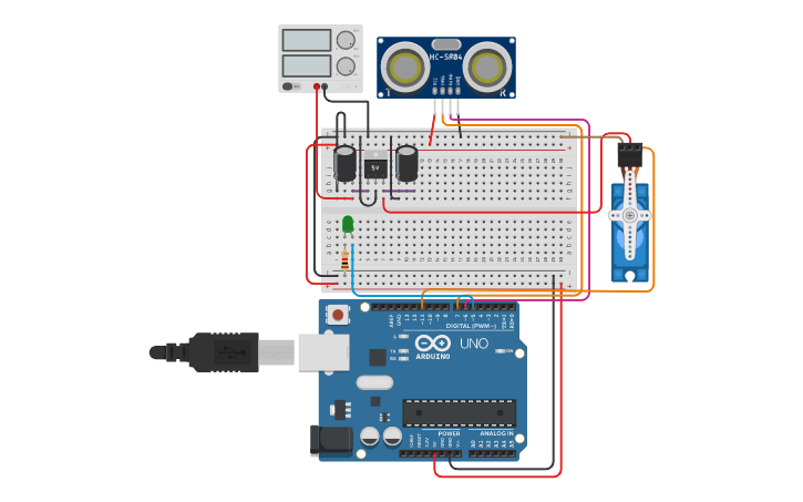 Circuit design Driving Stepper and Servo Motors | Tinkercad