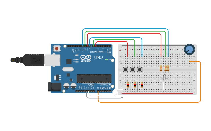 Circuit design Teste - Controle Led RGB com botões e potenciômetro ...