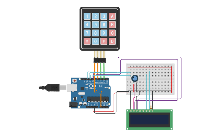 Circuit design Keypad-LCD - Tinkercad