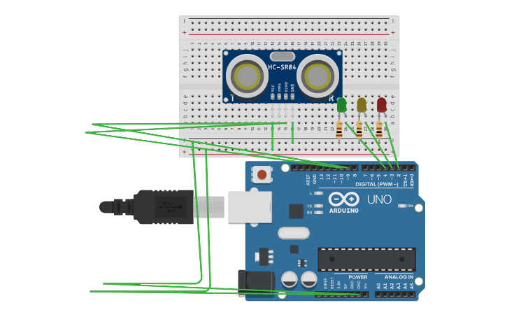 Circuit Design Ultrasonic Sensor Tinkercad