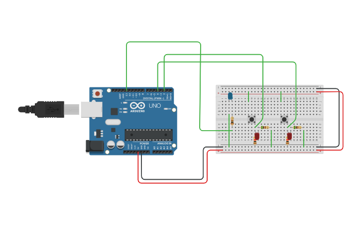 Circuit design XNOR using Push Buttons - Tinkercad