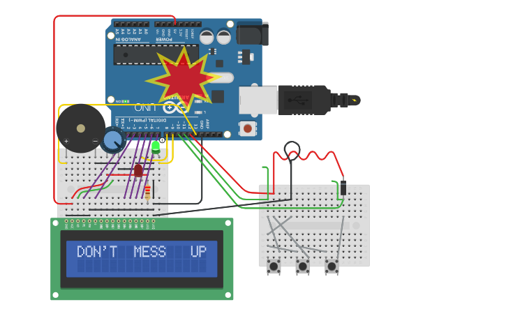 Circuit design wire buzz game - Tinkercad