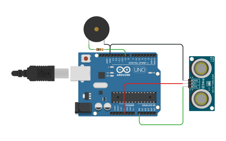 Circuit Design Ultrasonic Sensor And Buzzer Circuit With Arduino