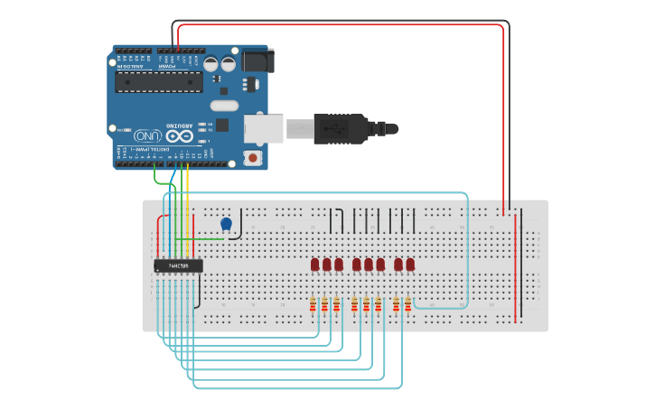 Circuit design 74hc595n - Tinkercad