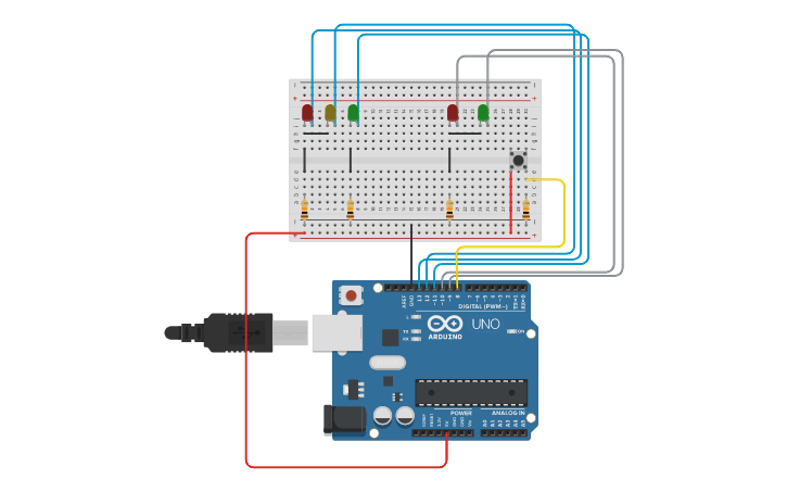 Circuit design LED Traffic Lights - Tinkercad