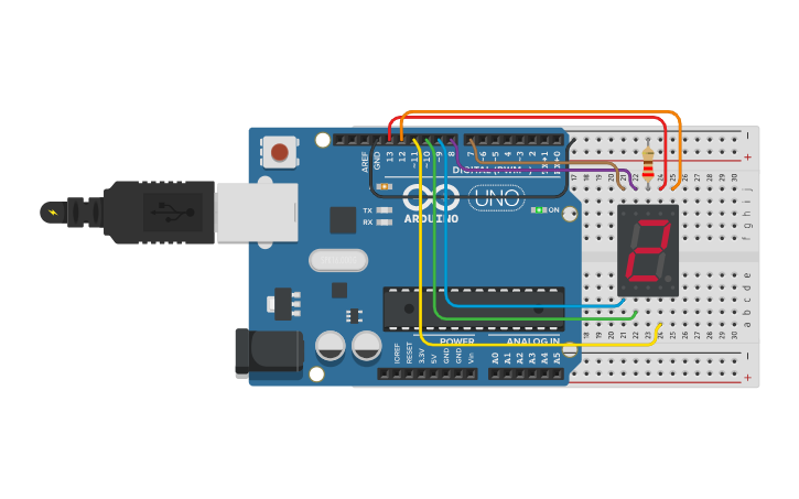 Circuit design Display de 7 Segmentos de Cátodo Común - Tinkercad
