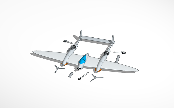 3D design P38 Lightning - Tinkercad