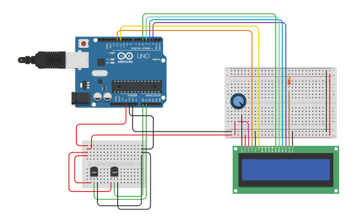 Circuit design TEMPERATURA Y HUMEDAD - Tinkercad