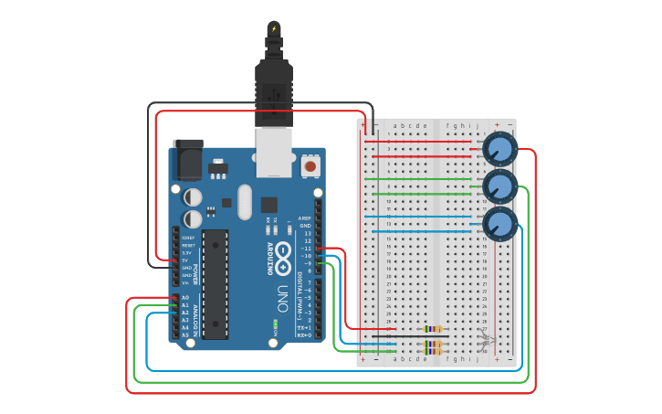 Circuit design RGB-led | Tinkercad