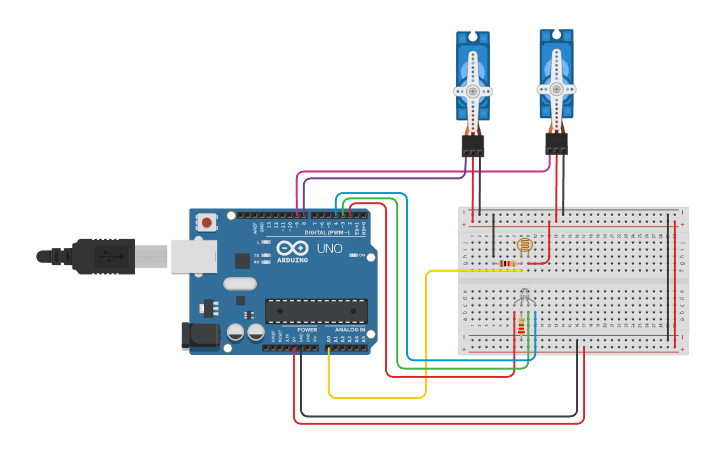 Circuit design Copy of Lesson 19 - color sorting machine - Tinkercad