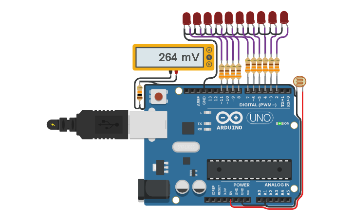 Circuit Design Luxímetro Com Ldr E Bargraph De Leds Tinkercad