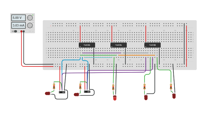 Circuit design 19CE080_1 bit magnitude comparator | Tinkercad