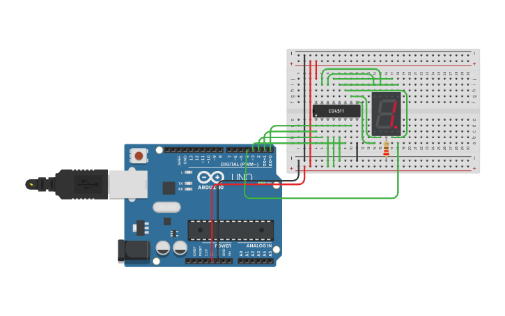 Circuit design 7 Segment Decoder - Tinkercad