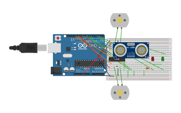 Circuit design sensor y motores - Tinkercad