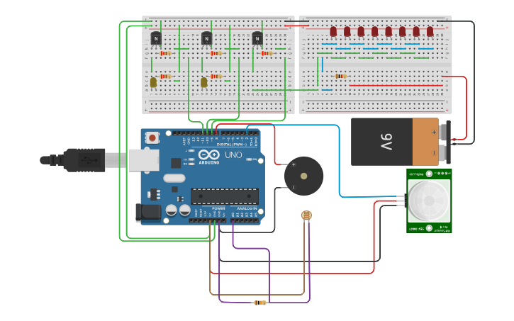 Circuit design Sensor PIR Atenuacion - Tinkercad