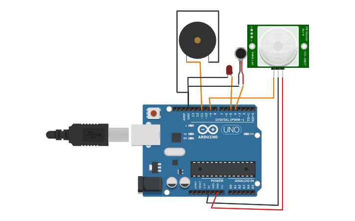 Circuit design motion_detection_system/burglar alarm - Tinkercad