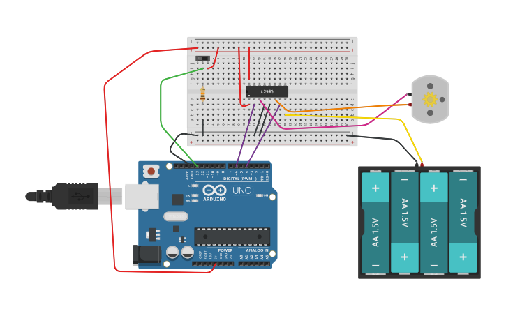 Circuit design Circuito30_L293D_UnMotor | Tinkercad