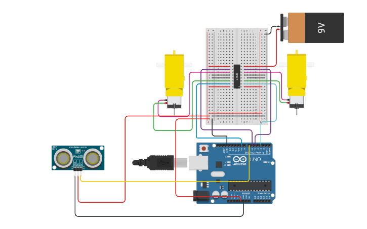 Circuit design OBSTACLE AVOIDER - Tinkercad