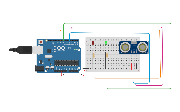 Circuit design Sensor HC-SR04 - Tinkercad