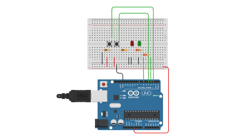 Circuit design 5-2:Exemple avec 2 boutons poussoirs - Tinkercad